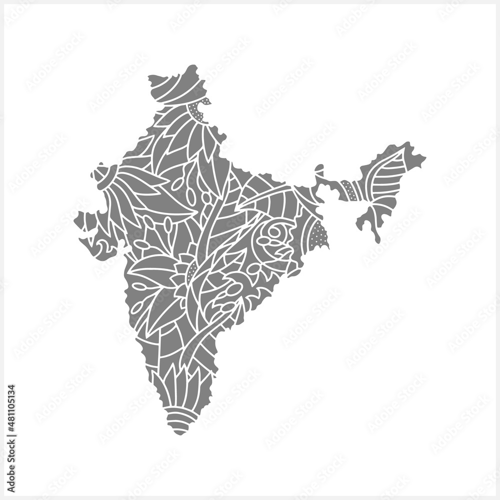Doodle India map isolated. Eco design. Hand drawn art. Stencil vector ...