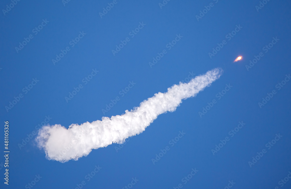 Real Rocket in Flight, Launch Rocket From the Baikonur Cosmodrome, a ...
