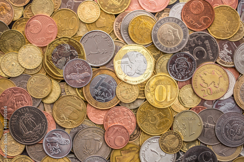 Stockfoto Different money coins. US dollars money and euro as a ...