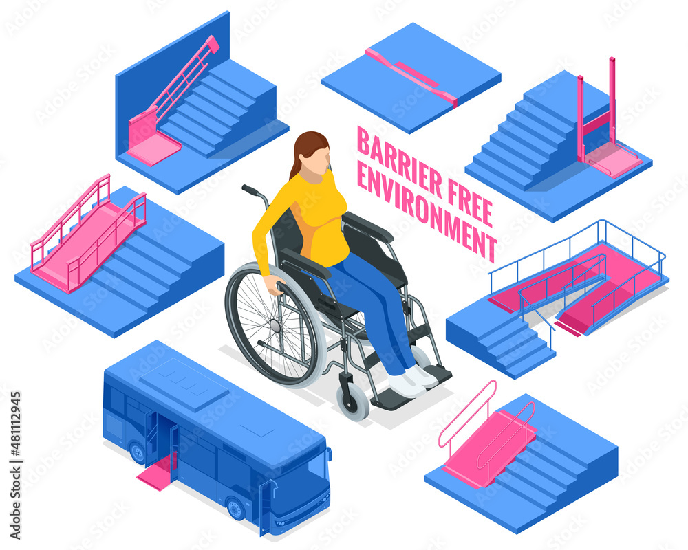 Isometric Ramp for wheelchair entry. Concret ramp way with steel ...