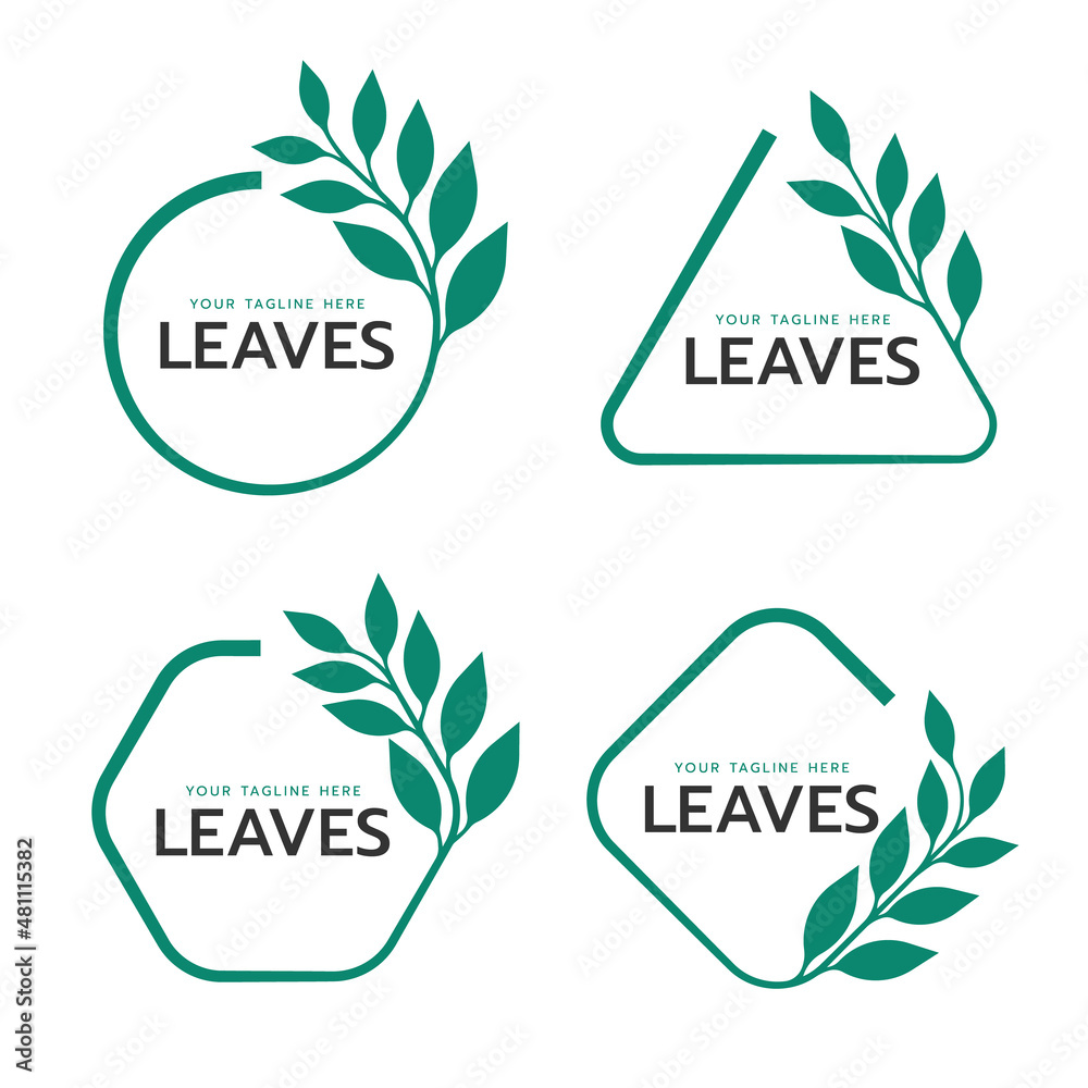 Green leaves simple logo with leave around circle, Triangle, square and ...