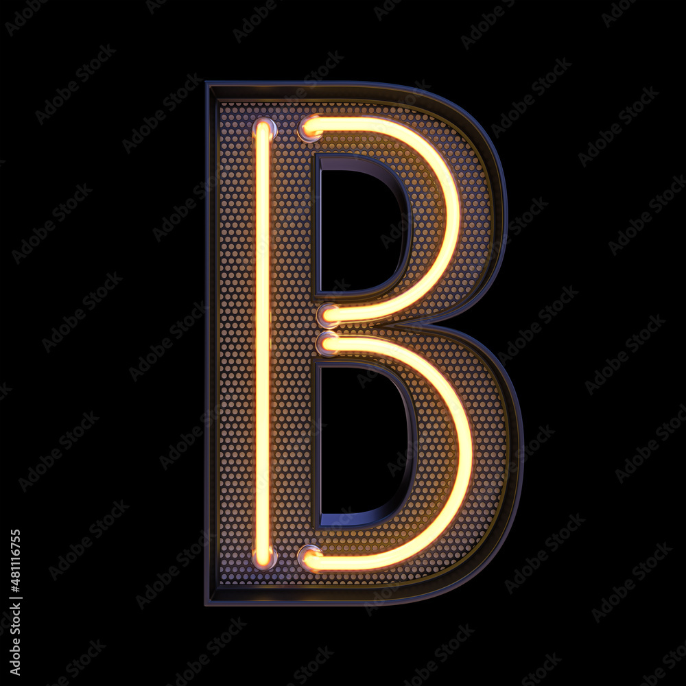 Neon retro Light Alphabet letter B isolated on a black background with ...