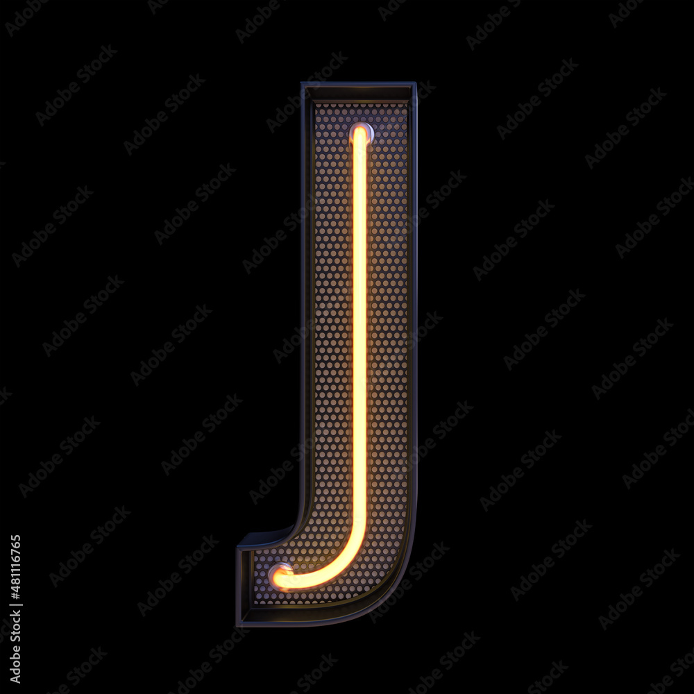 Neon retro Light Alphabet letter J isolated on a black background with ...
