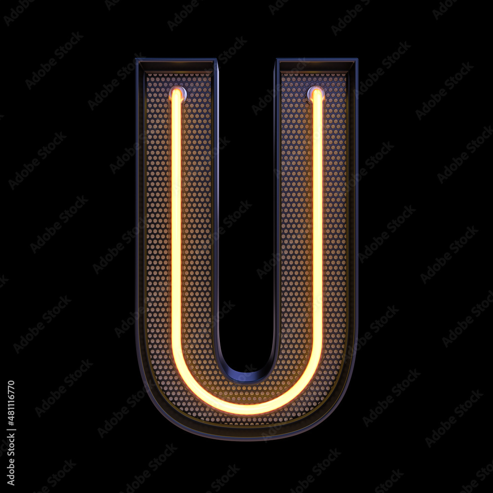 Neon retro Light Alphabet letter U isolated on a black background with ...