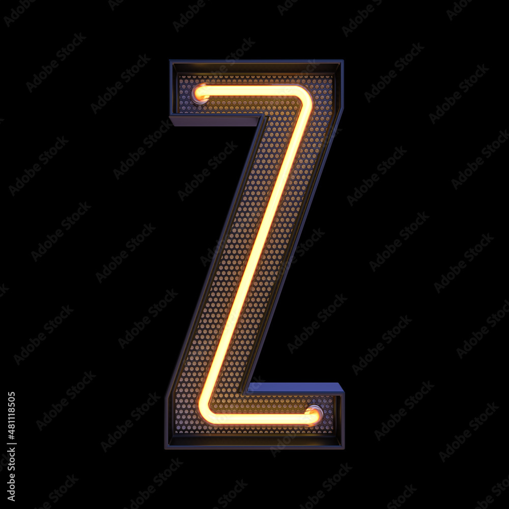Neon retro Light Alphabet letter Z isolated on a black background with ...