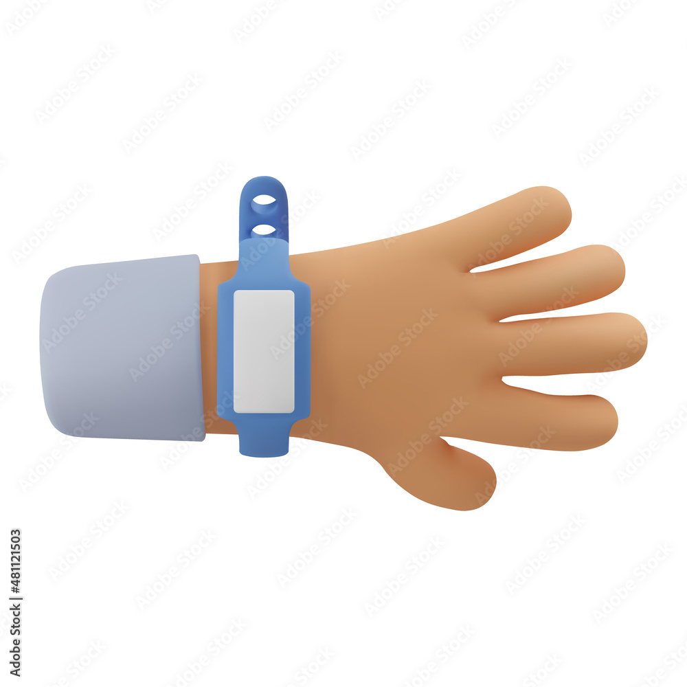 3d icon control bracelet on hand. Vector cartoon arm wearing hospital ...