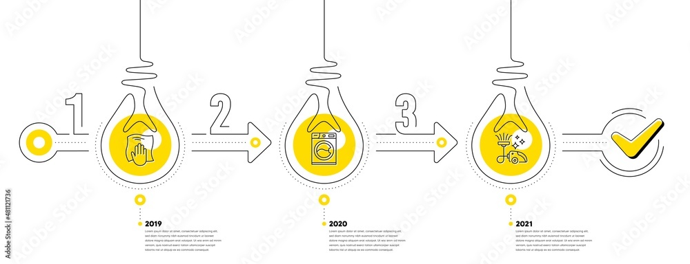 Lightbulb journey path infographics. Cleaning Infographic timeline with ...