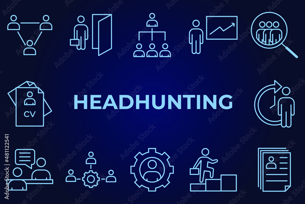 Set of Headhunting icon. Headhunting And Recruiting pack symbol ...