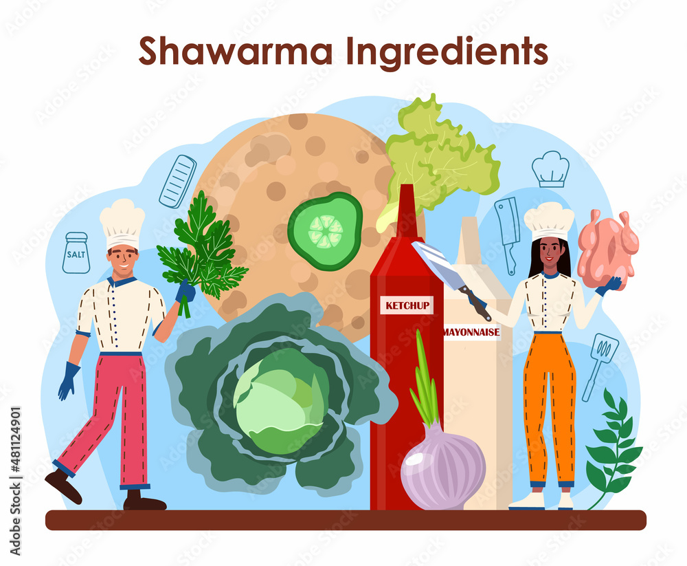 Shawarma maker concept. Chef cooking delicious street food roll Stock ...