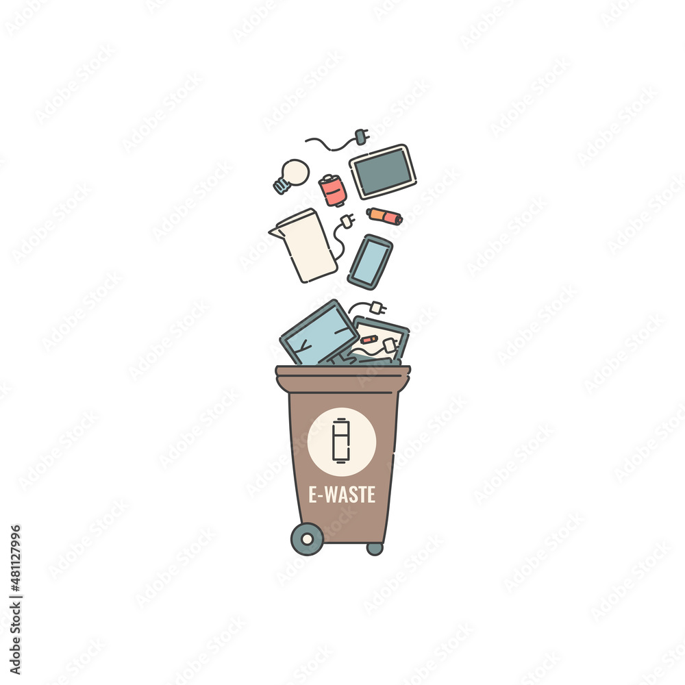 Container dumpster with e-waste electronic garbage sorting and ...