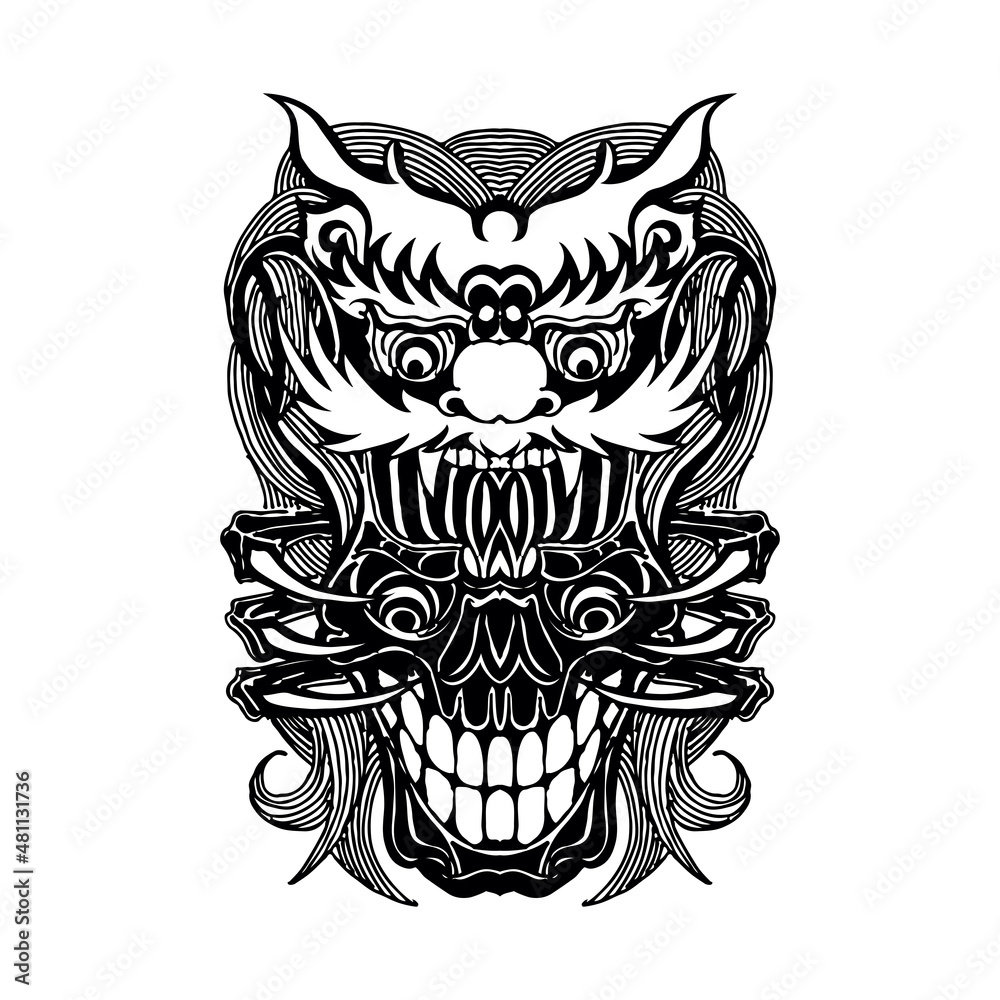 Hand Drawn Two Face Demon Vector Illustration Stock Vector | Adobe Stock