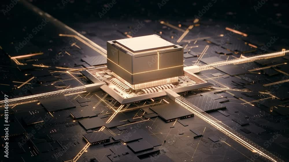 Concept animation shows the process of turning on the CPU in the ...