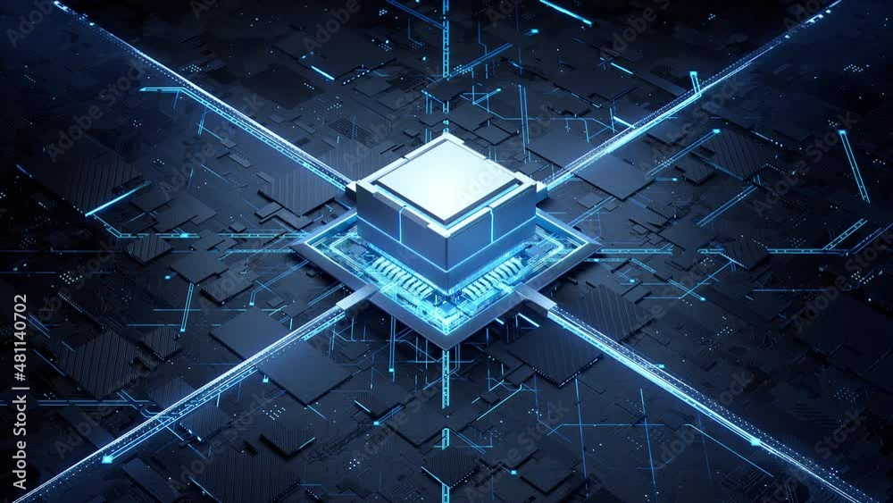 Concept animation shows the process of turning on the CPU in the ...