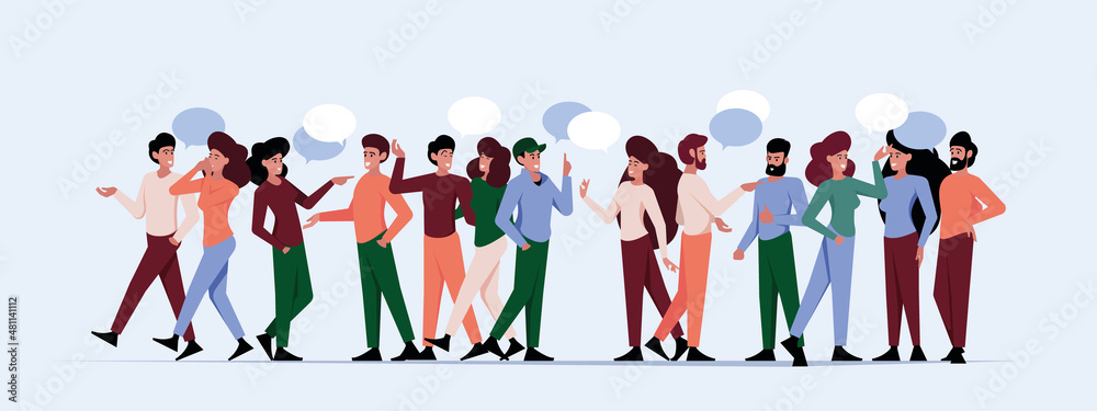Crowd people talking. Social connection of characters teamwork speaks ...