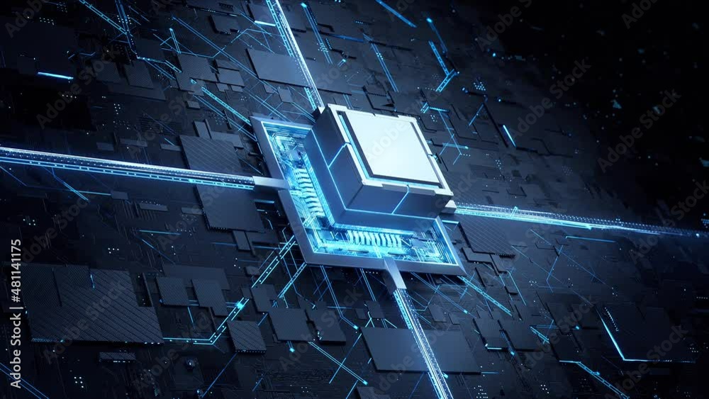 Concept animation shows the process of turning on the CPU in the ...