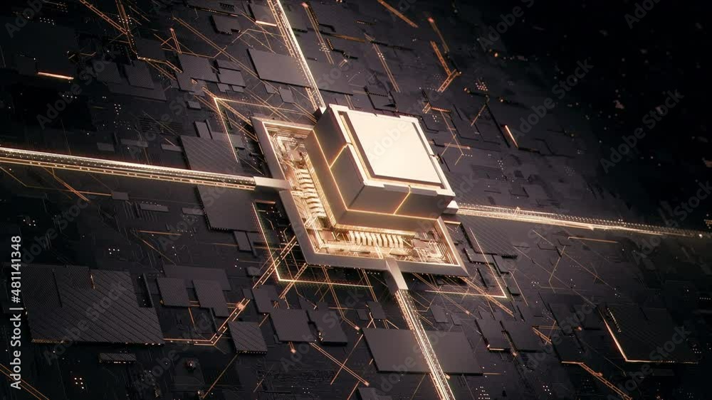 Video Stock Concept animation shows the process of turning on the CPU ...