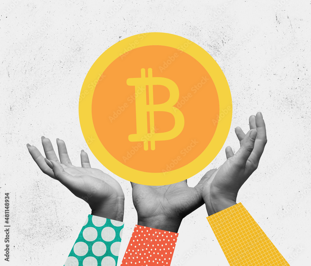 Crypto currency. Modern design, contemporary art collage. Inspiration ...