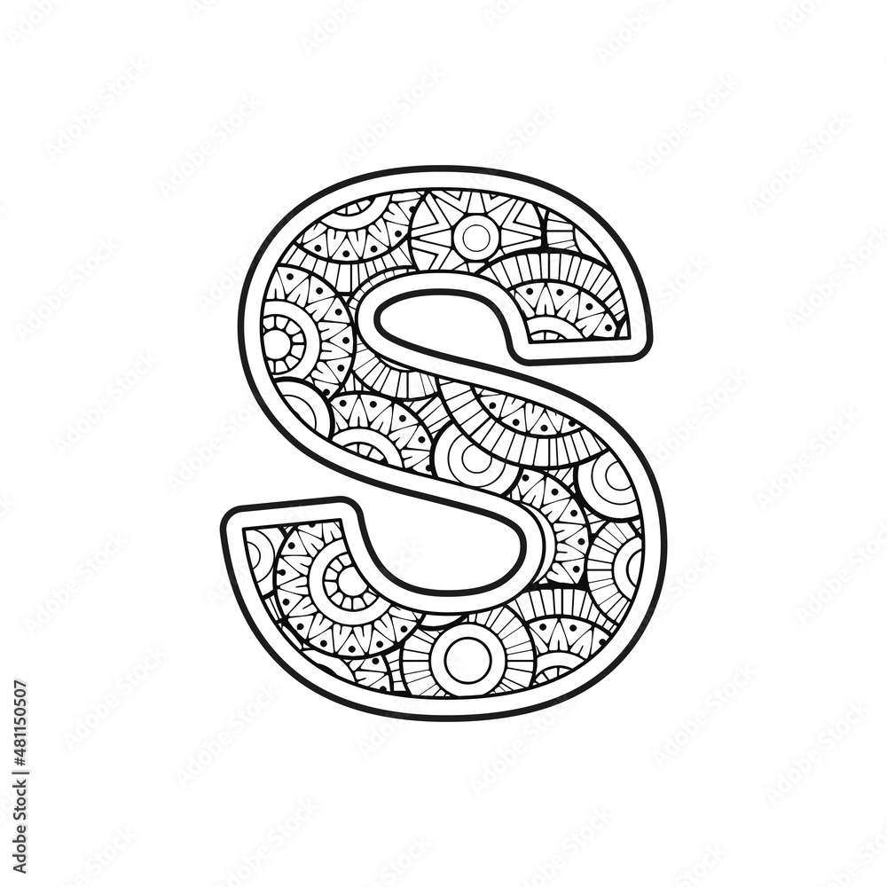 Vector Coloring page for adults. Contour black and white Capital ...