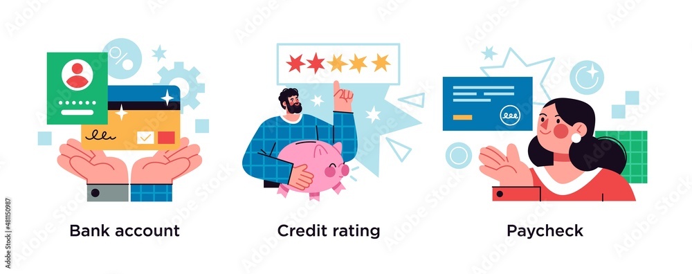 Financial services cartoon icons set. Debit card payment. Money savings ...