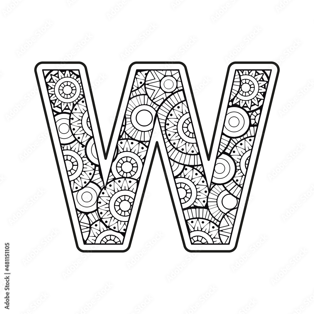 Vector Coloring page for adults. Contour black and white Capital ...