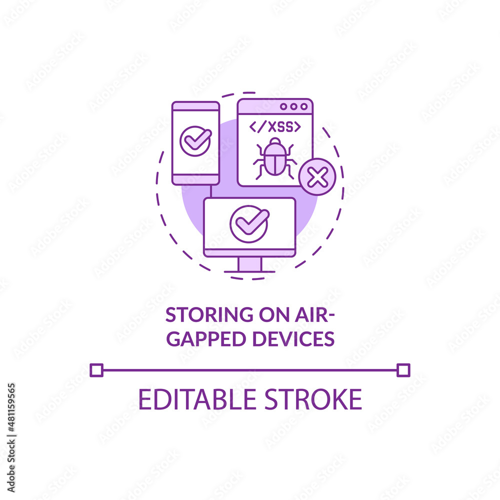 Storing on air-gapped devices purple concept icon. Personal data ...