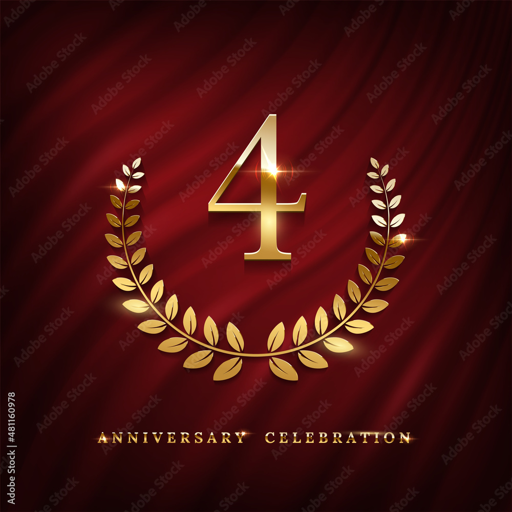 Anniversary celebration poster with golden number four template ...