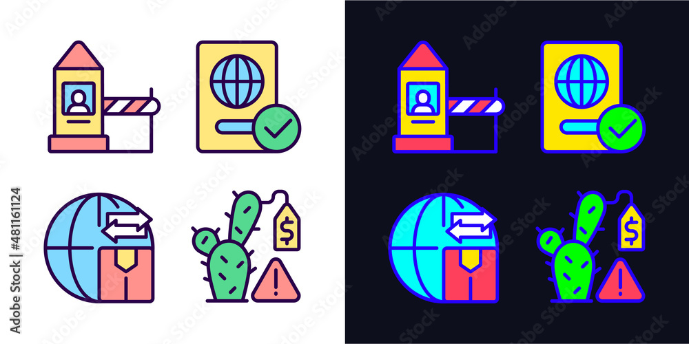 Borders control measures light and dark theme RGB color icons set ...