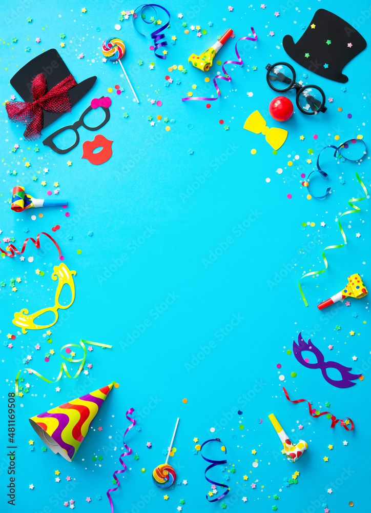 Colorful carnival or birthday party background with streamers, confetti ...