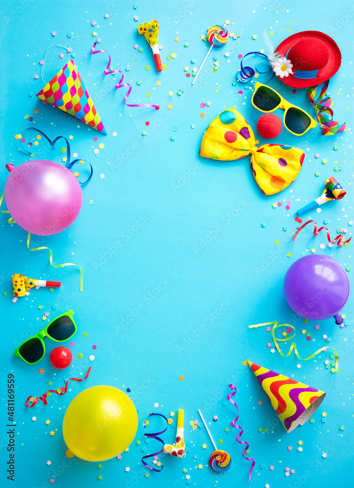 Colorful carnival or birthday party background with streamers, confetti ...