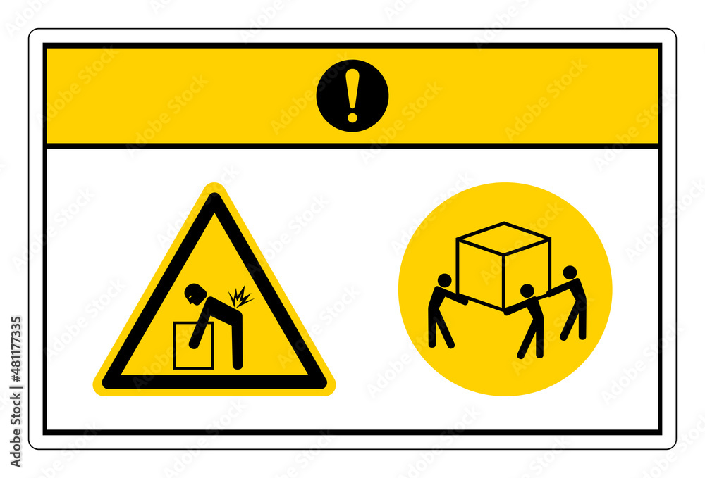 Caution Lift Hazard Use Three Person Lift Symbol Sign On White ...