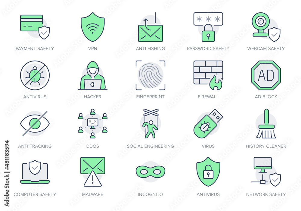 Cybersecurity line icons. Vector illustration include icon - ddos ...