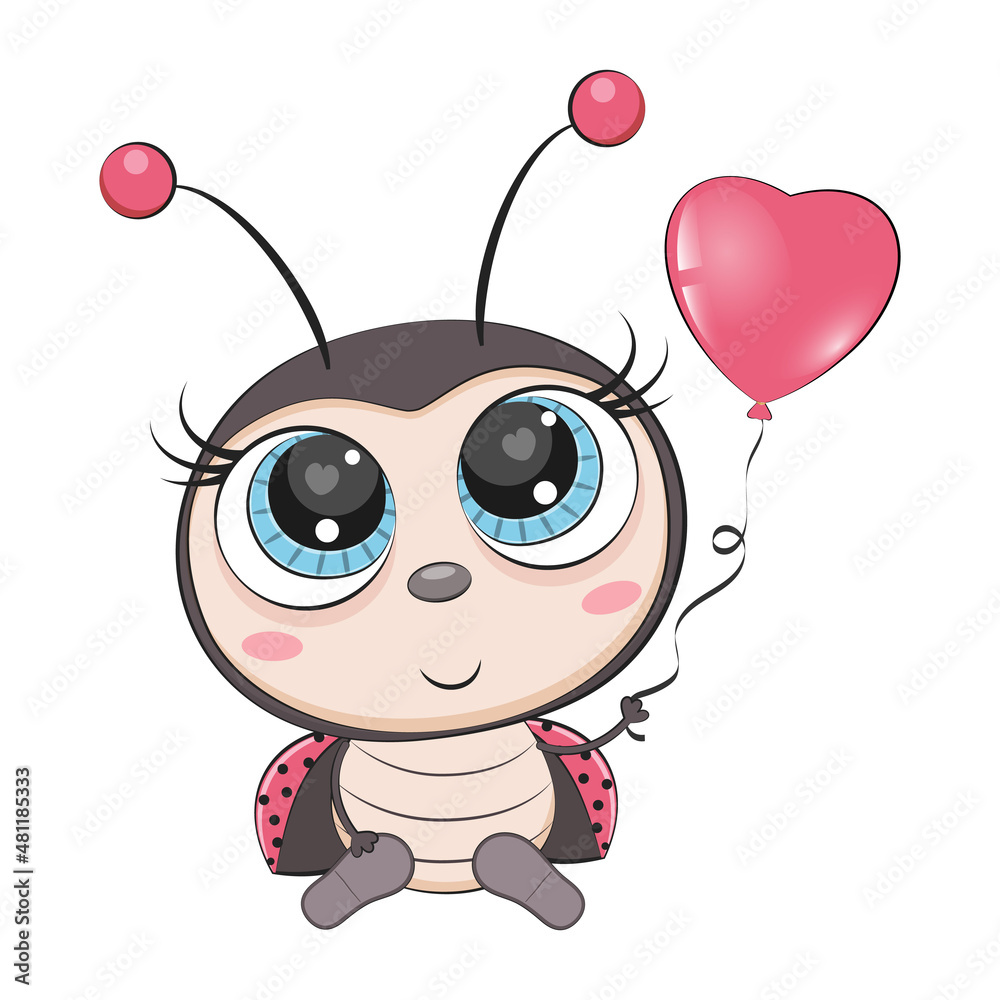 Cute cartoon ladybug, ladybird. Incect. Vector illustration. Stock ...