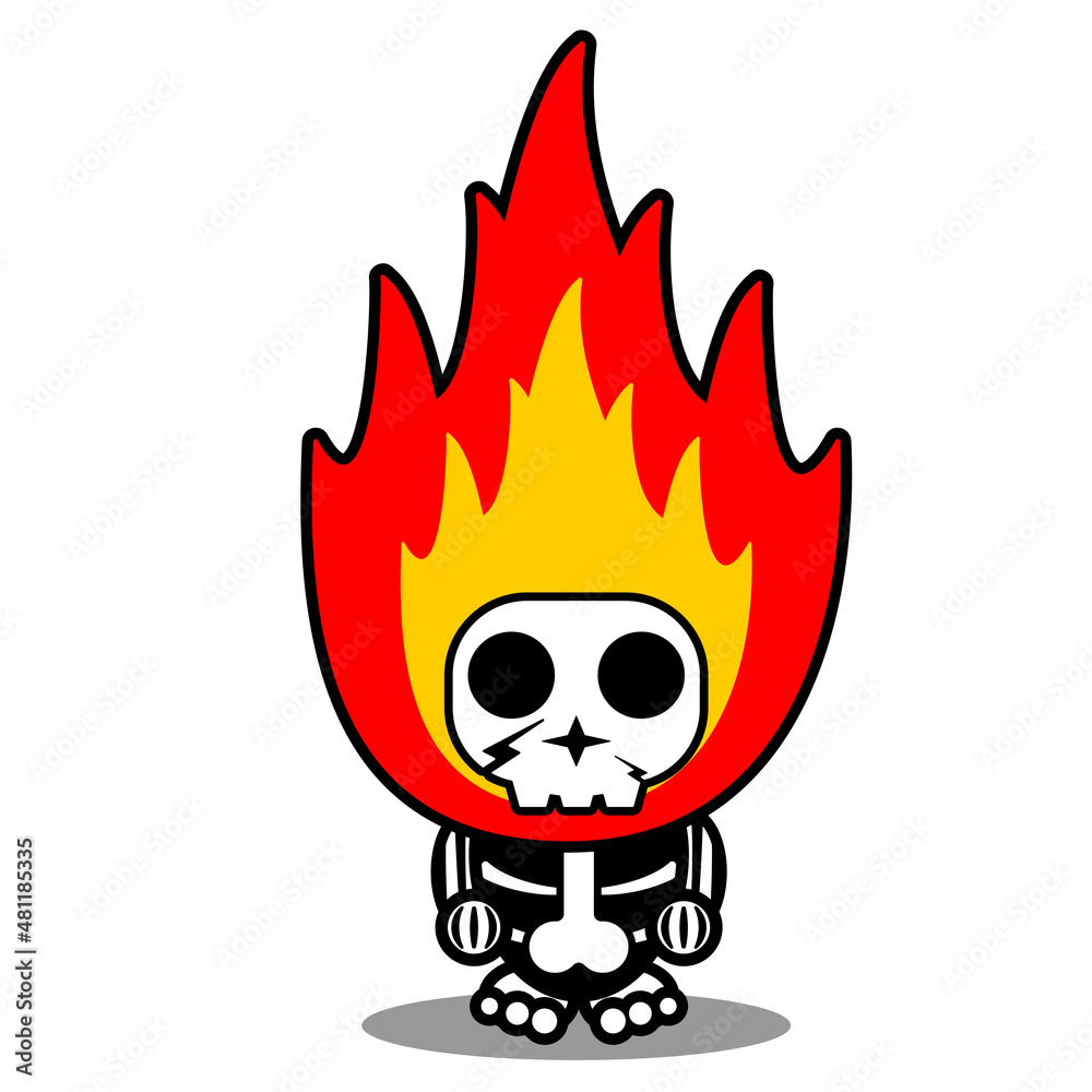 vector cartoon character mascot costume human skull cute fire element ...