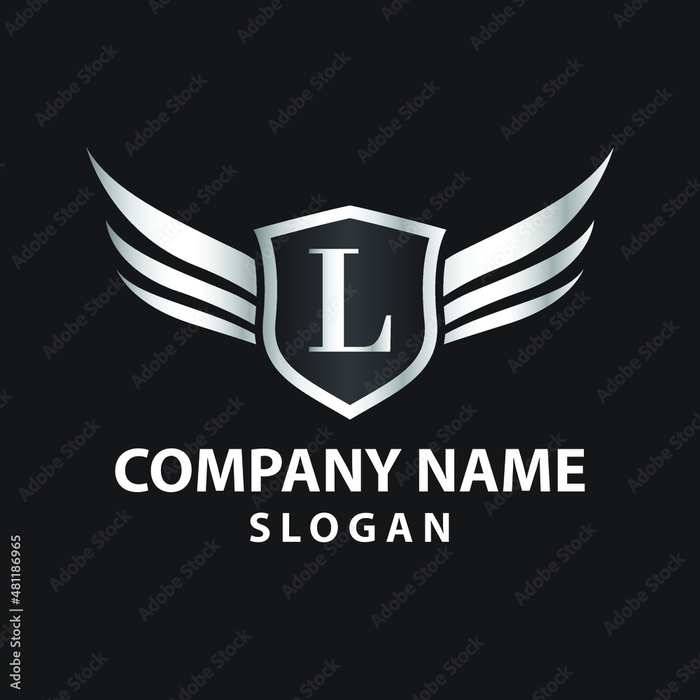 Luxury Letter L Gold Wing with Shield Logo template, Golden Wing Shield ...