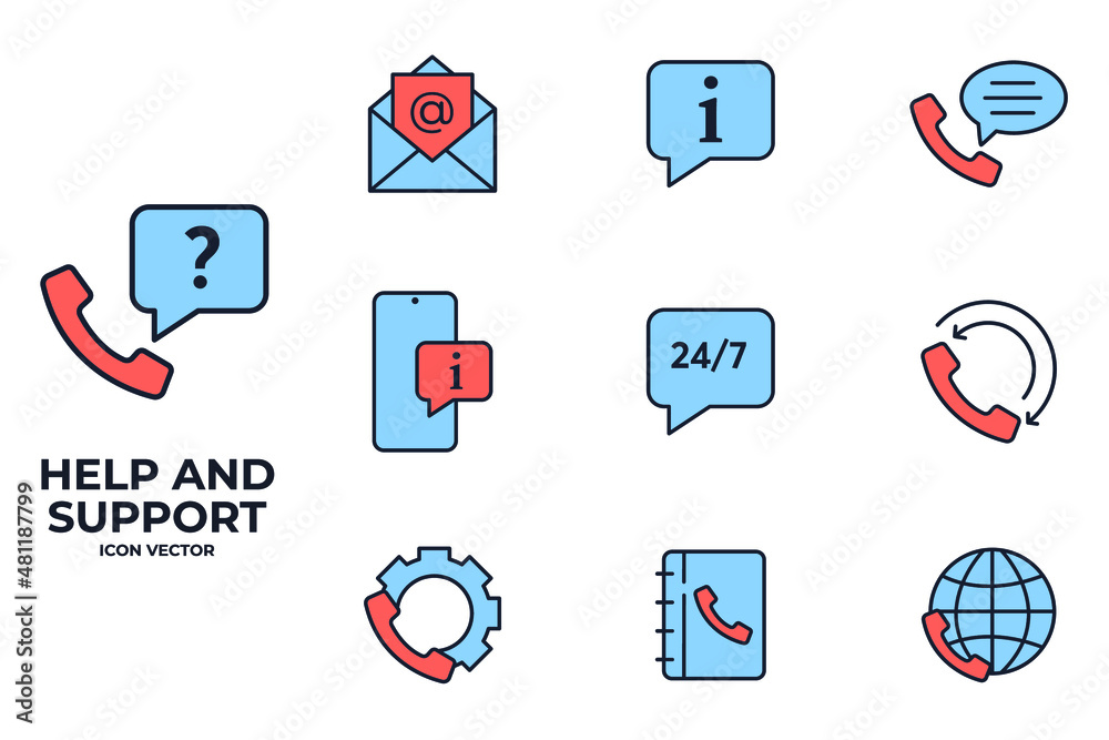 Set of Help and support icon. Online Help icon. Support service pack ...