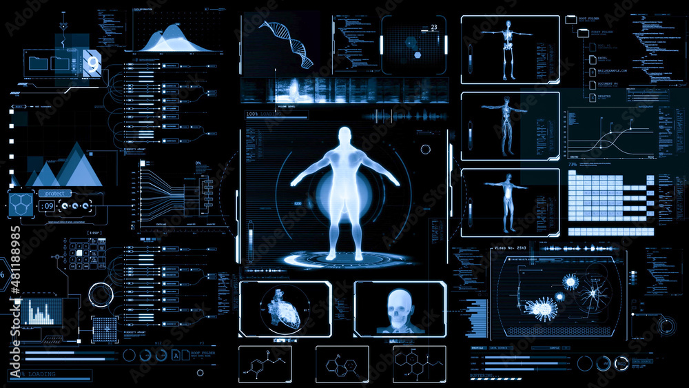 Blue abstract medical user interface. Futuristic health infographics ...