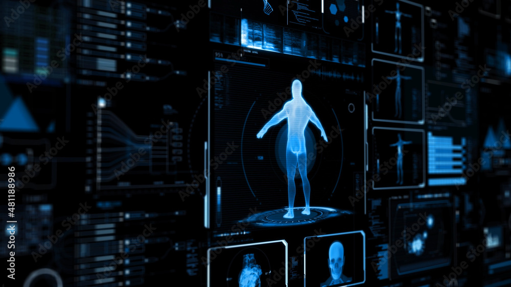 Blue abstract medical user interface. Futuristic health infographics ...