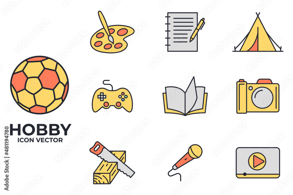 Set hobby icon. Hobbies for children or people at home and outdoors ...