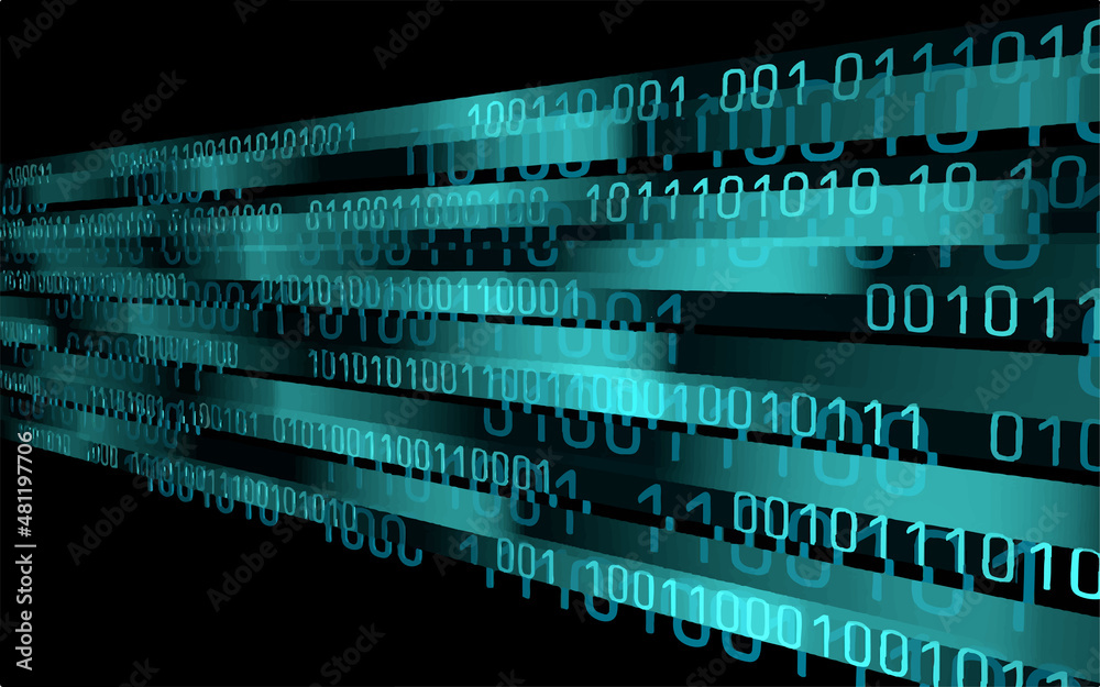 Abstract digital 3D blue background. Information code flow data ...