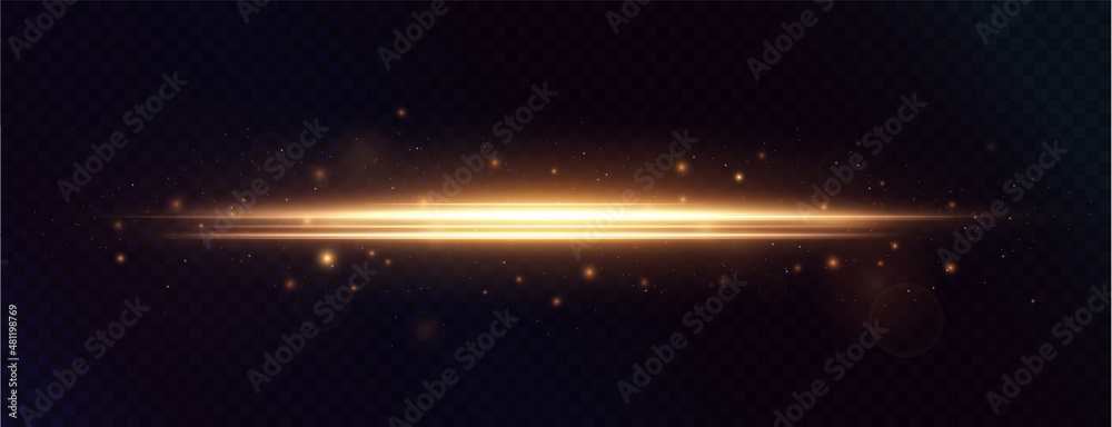 Gold horizontal lens flares pack. Laser beams, horizontal light rays ...