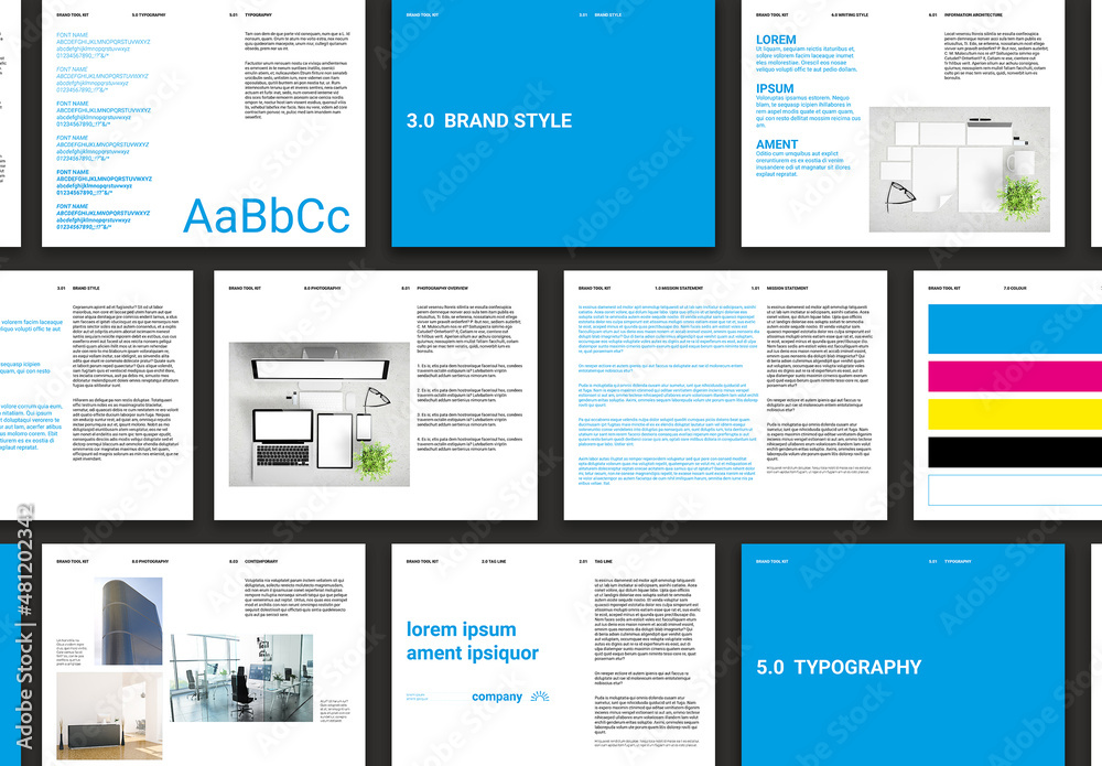 Brand Tool Kit Layout with Blue Accents Stock Template | Adobe Stock