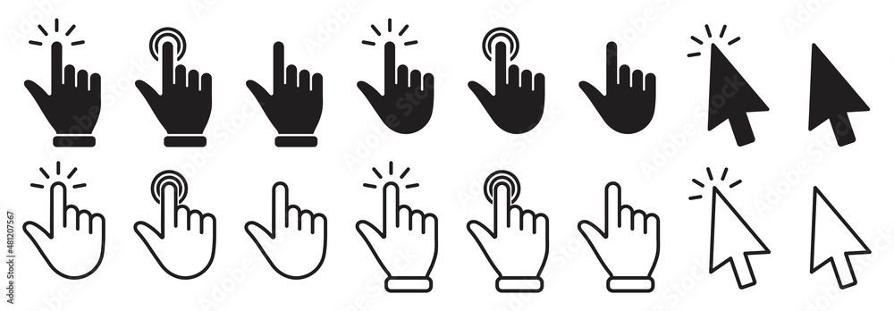 Hand Cursor icons click and Cursor icons click. Computer mouse. vector ...