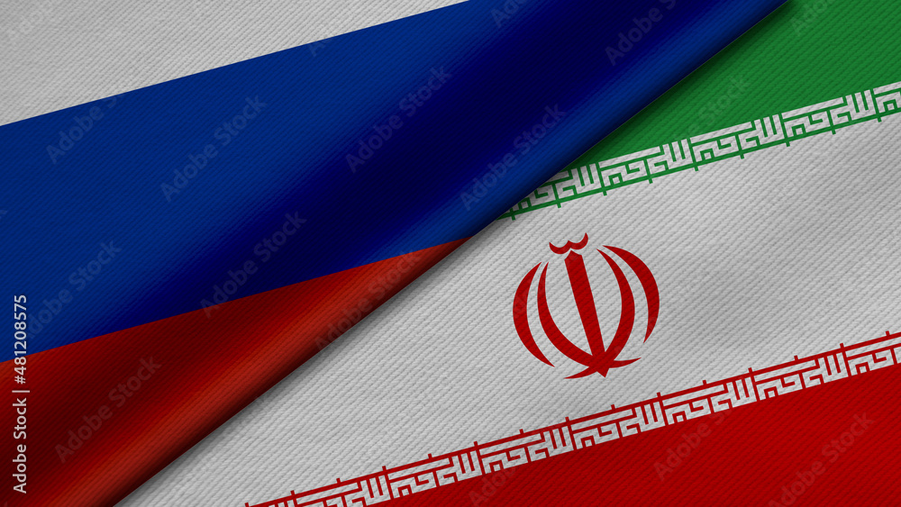 3D Rendering of two flags from Russian Federation and Islamic Republic ...