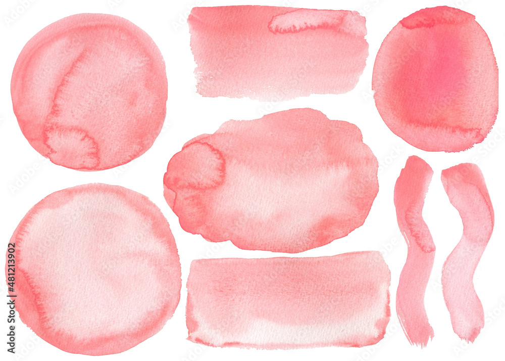 Watercolor pink circles, design elements, backgrounds. Hand drawn ...