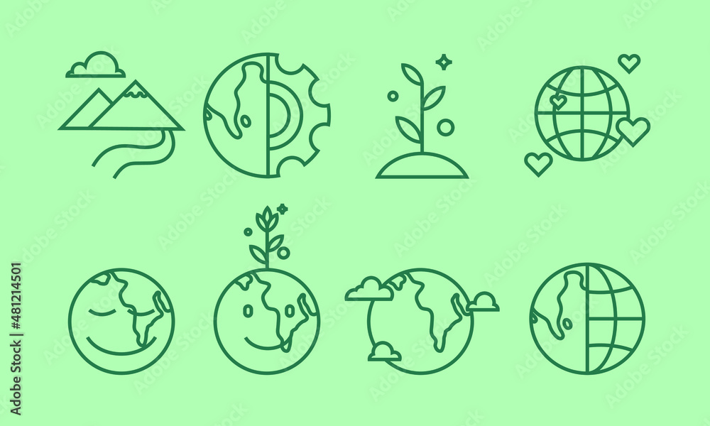 set of icons about earth for earth-day celebration. simple ...