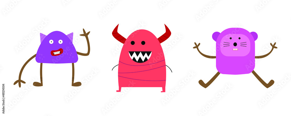 happy monsters. a collection set of various characters for kid's design ...