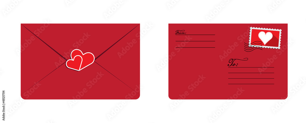 Love letter envelope, stamp and hearts vector design. Valentines day ...