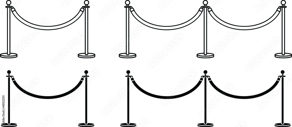 Velvet Rope Clipart Set - Outline and Silhouette vector de Stock ...