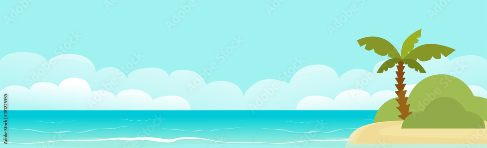 Exotic beach coast line vector or sunny tropical paradise island with ...