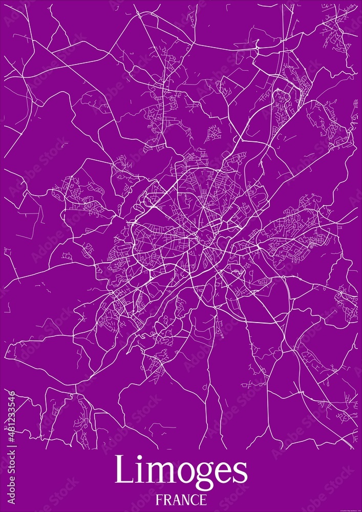 Purple map of Limoges France. Stock Illustration | Adobe Stock